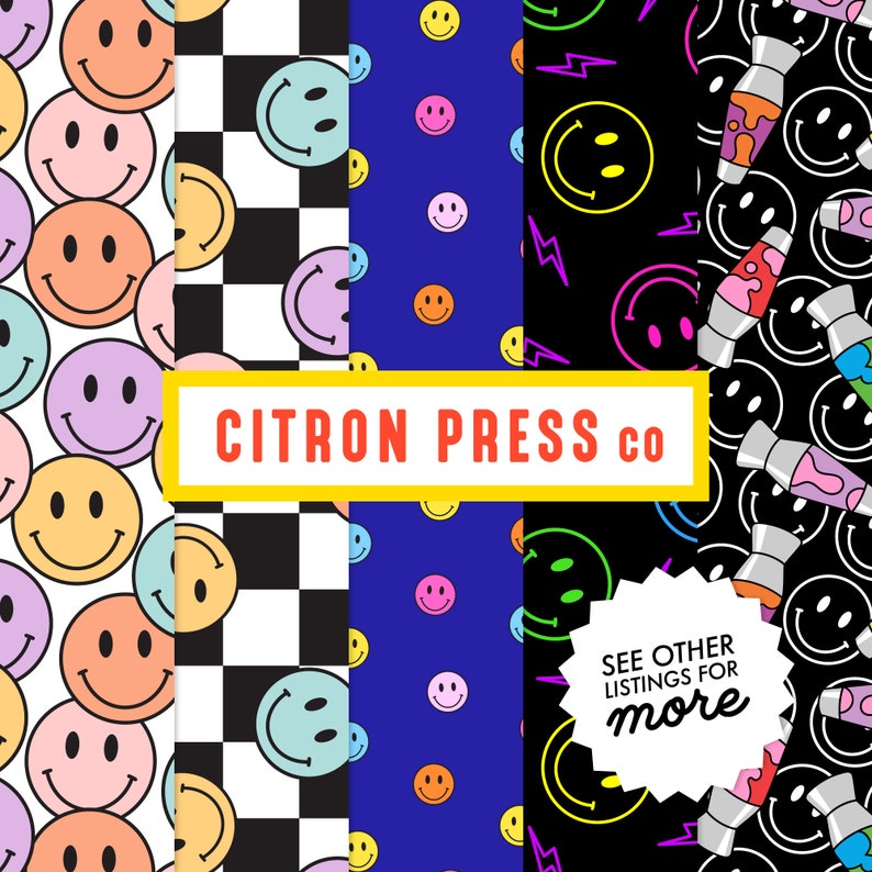 Smiley Faces With Funky Glasses Seamless Pattern Png, Jpg File for ...