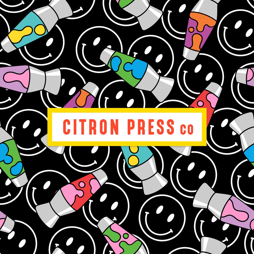 Groovy Lava Lamp and Smiley Faces Seamless Pattern Png, Retro 70s ...