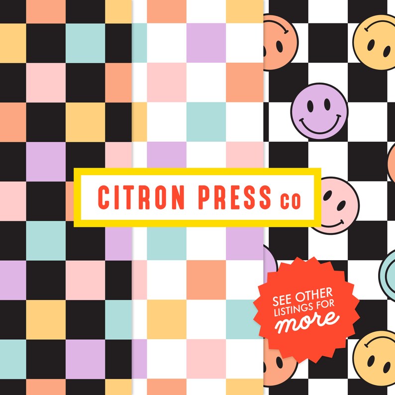 Pastel Checker Print PNG and JPG Files, Boho Seamless Pattern for ...