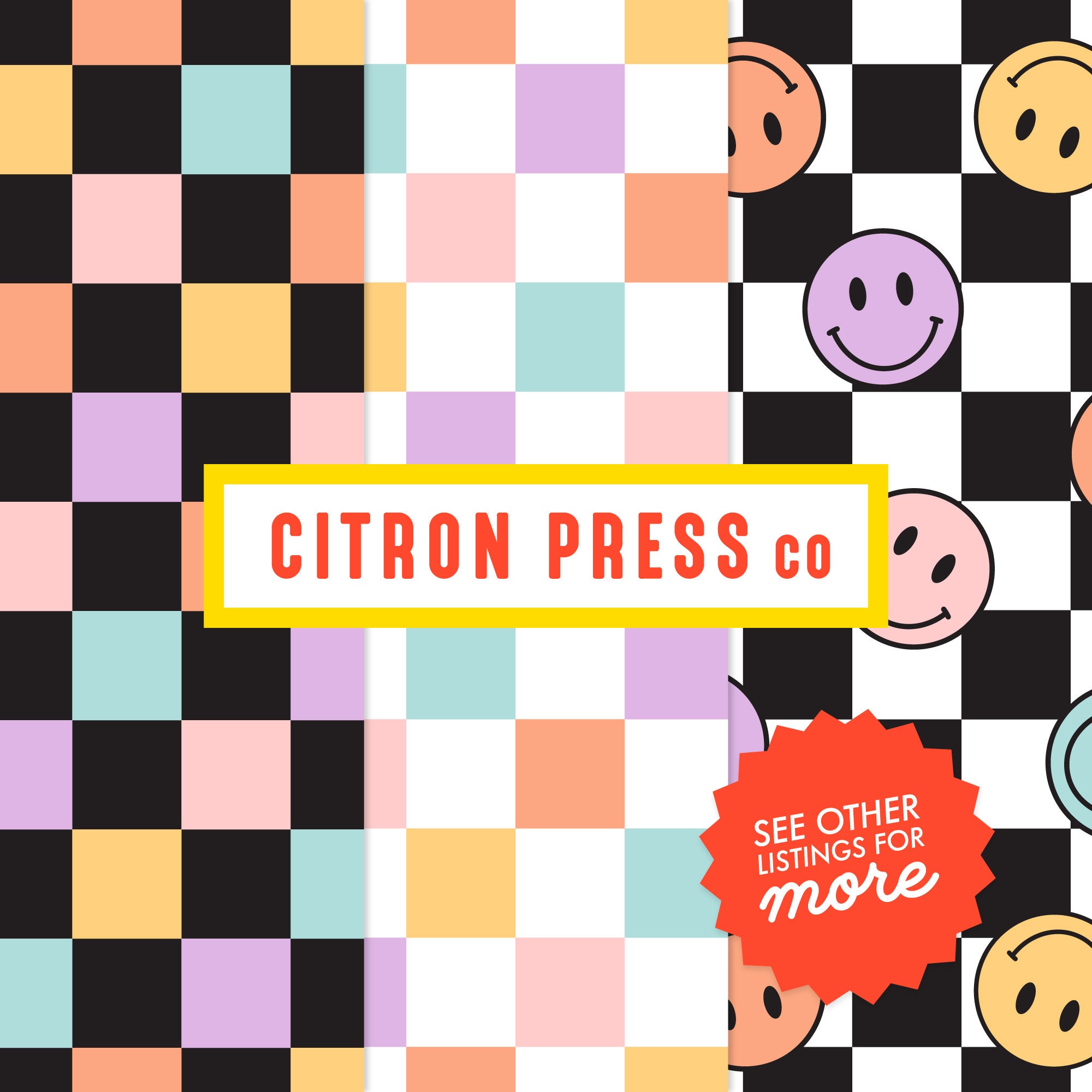 Pastel Checker Print PNG and JPG Files, Boho Seamless Pattern for ...