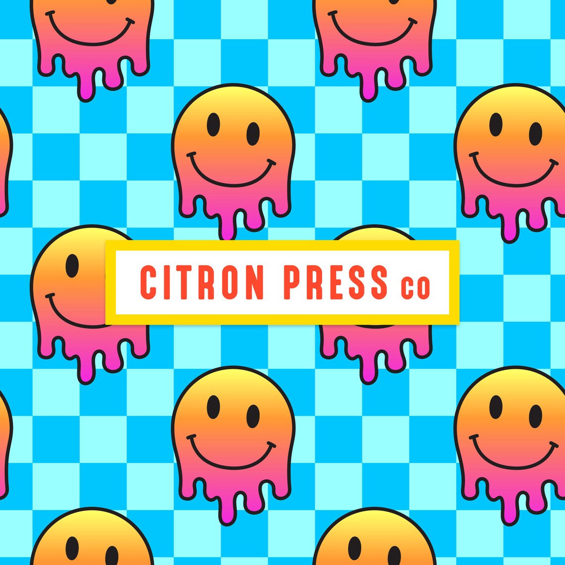 Melting Smiley Face on Checkers Seamless Pattern for Fabric, Png and ...