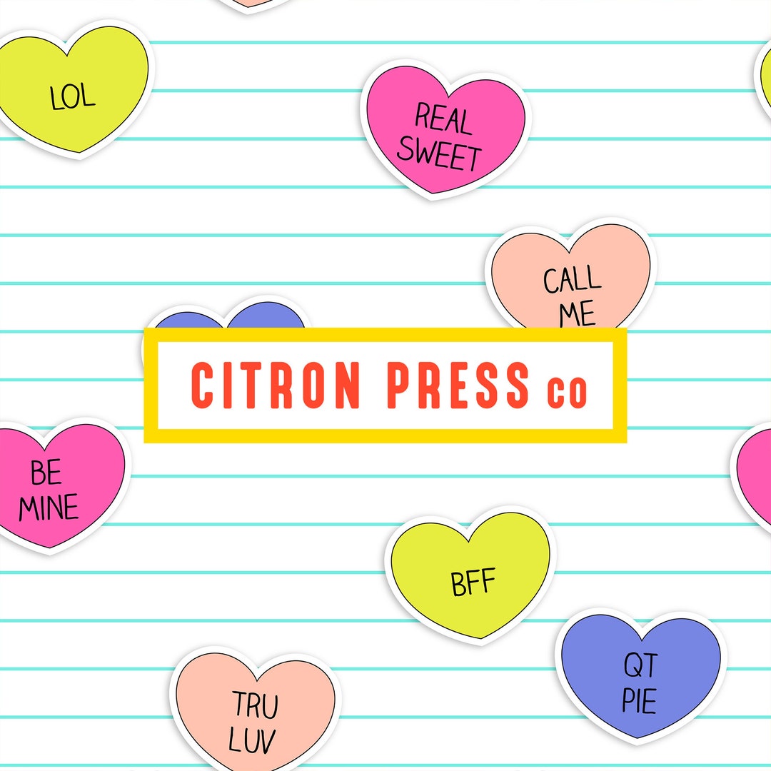 Conversation Hearts Digital Paper, Candy Hearts, Valentines PNG File ...