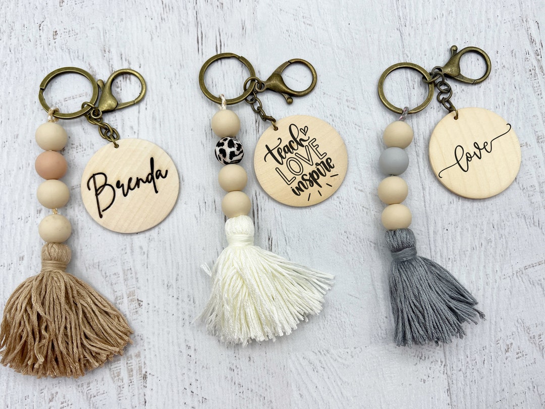 Boho Keychain, Tassle Keychain, Initial Keychain, Custom Name Keychain ...
