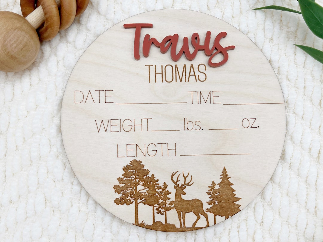 Mountain Birth Announcement Stats Sign, Forest Baby Milestone, Hunting ...