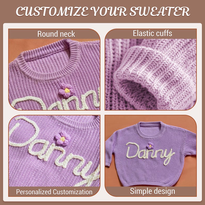 Personalized Hand Embroidered Baby Sweater: Custom Knit Name Jumper - Etsy