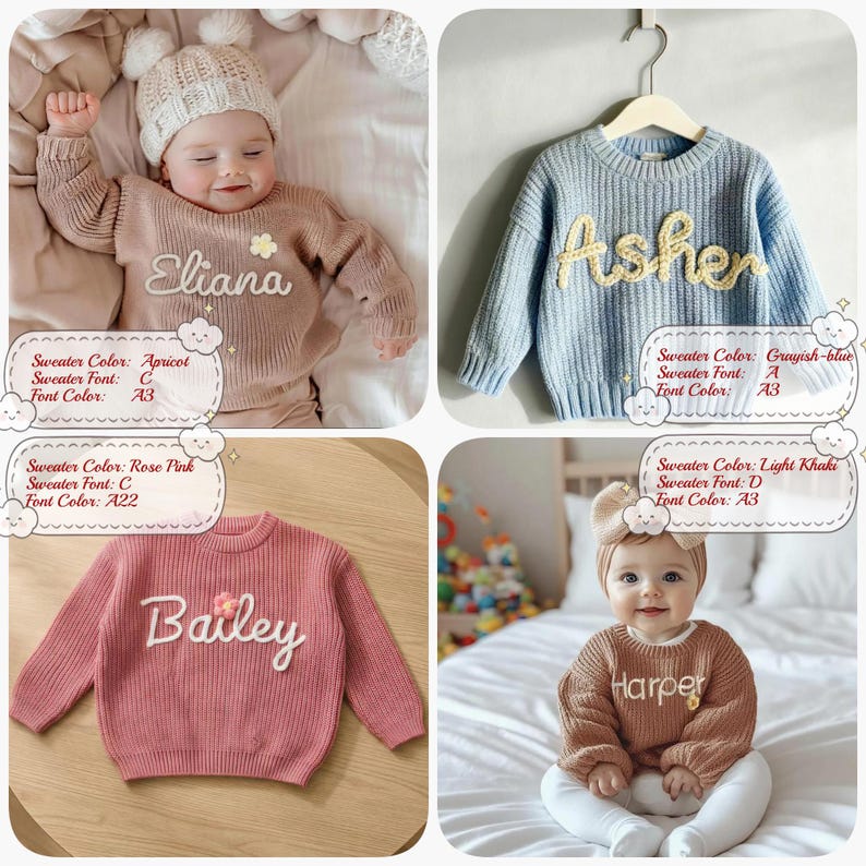 Personalized Hand Embroidered Baby Sweater: Custom Knit Name Jumper - Etsy