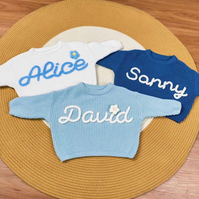 Personalized Hand Embroidered Baby Sweater: Custom Knit Name Jumper - Etsy