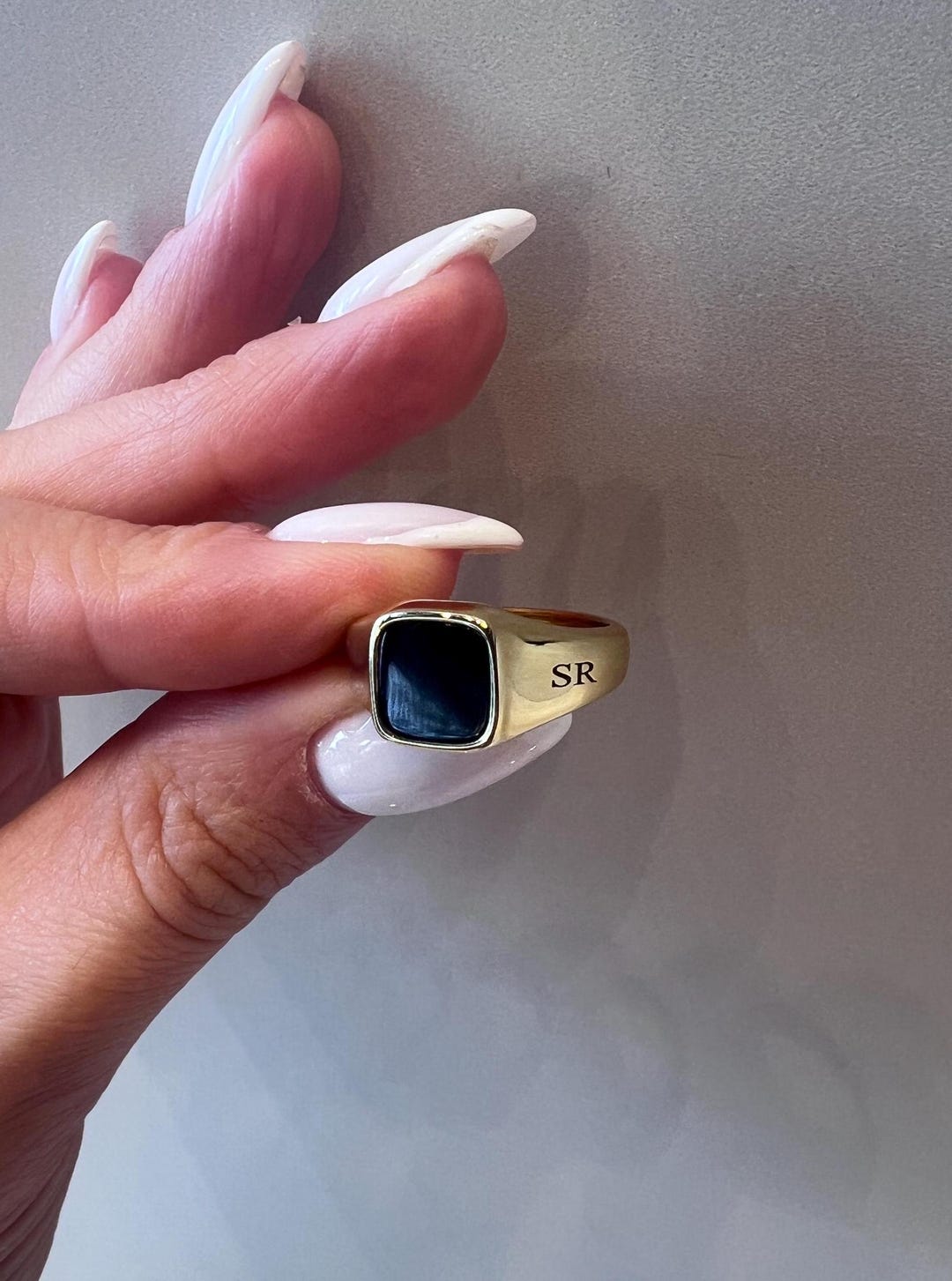 Personalized Black Onyx Signet Ring: 14k Gold or Sterling Silver 925 - Etsy