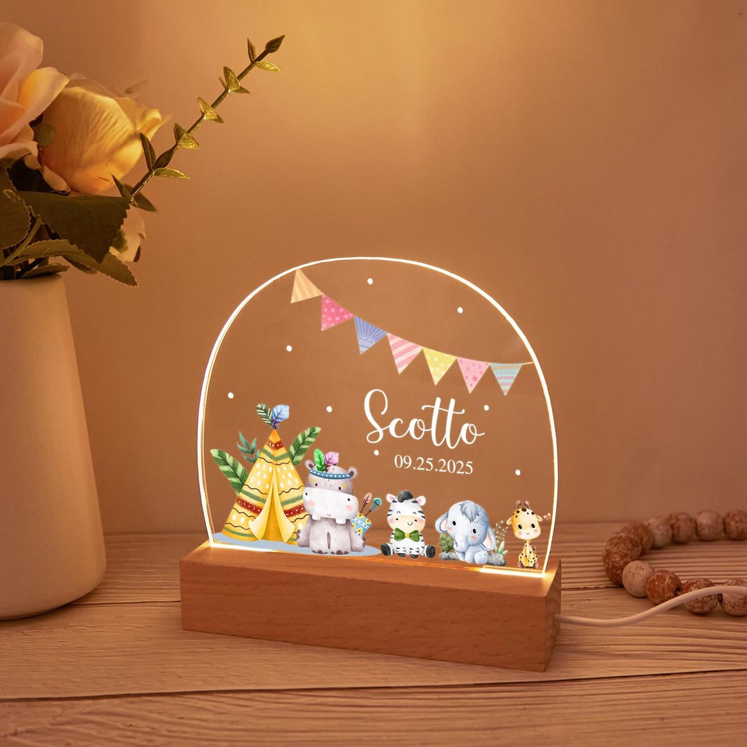 Personalized LED Safari Animal Night Light, Kids Nursery Decor - Etsy