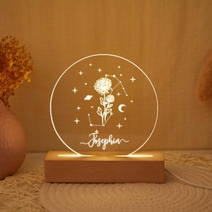 Personalized Birth Month Flower Acrylic Night Light, Boho LED Light ...