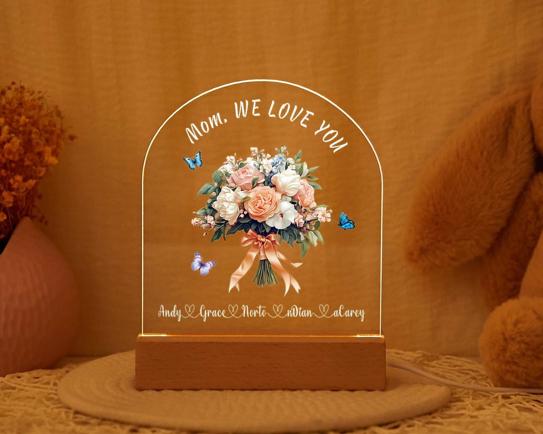 Personalized Birth Month Flower Acrylic Night Light,custom Mom Night ...