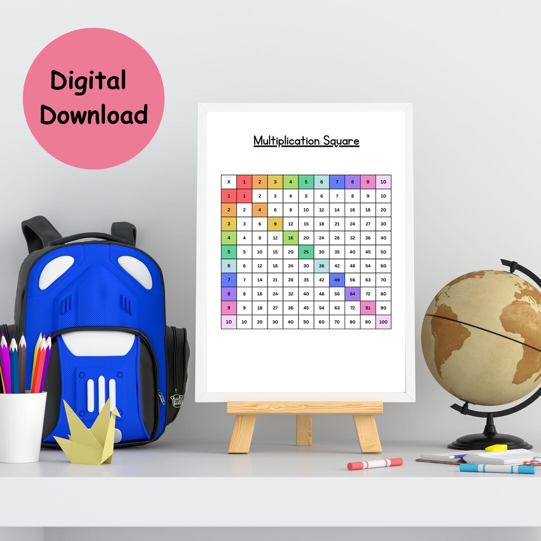 Printable at Home Multiplication Square in Rainbow Colours A5, A4 and ...