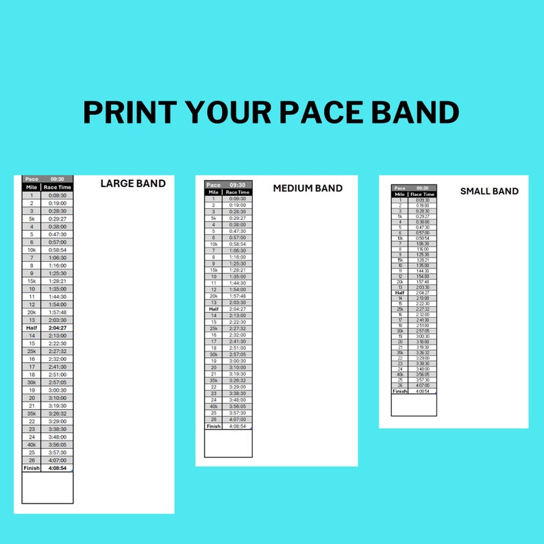 Printable Marathon Pace Bands With Custom Pace Finish Time Calculator ...