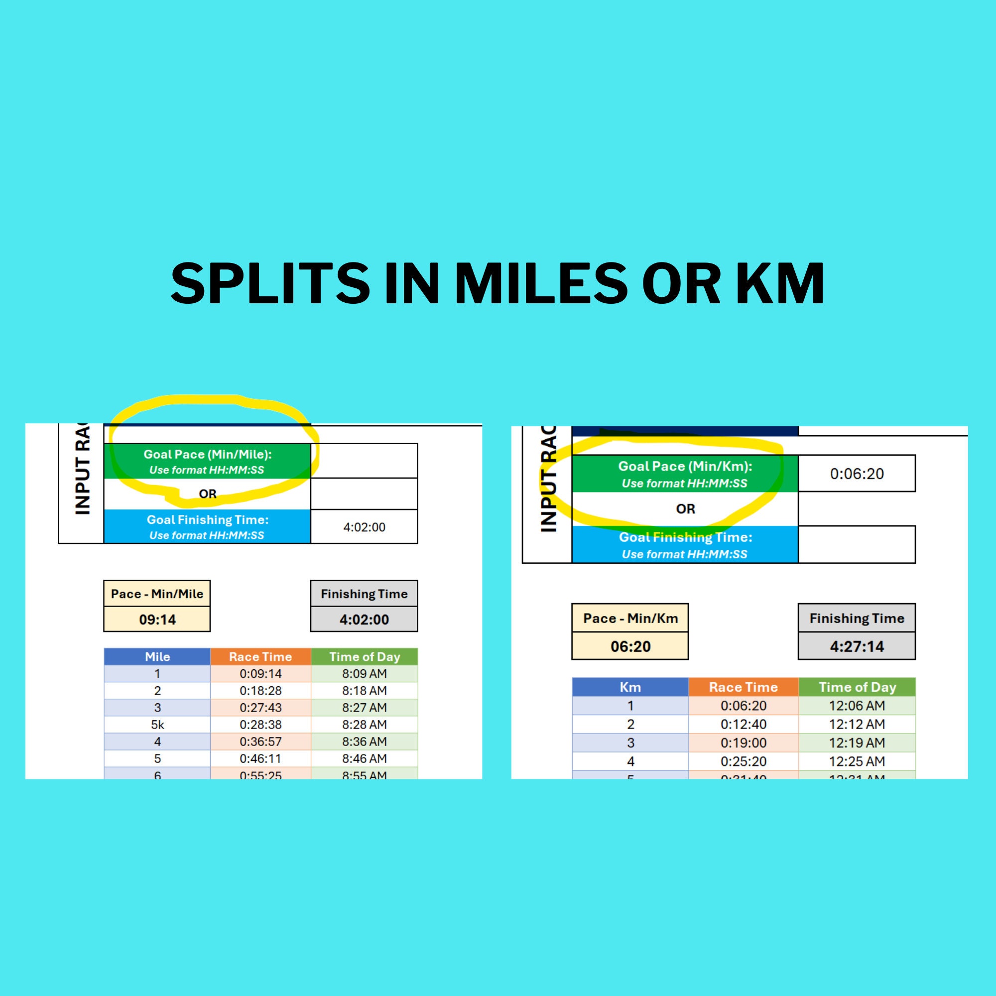 Printable Marathon Pace Bands With Custom Pace Finish Time Calculator ...