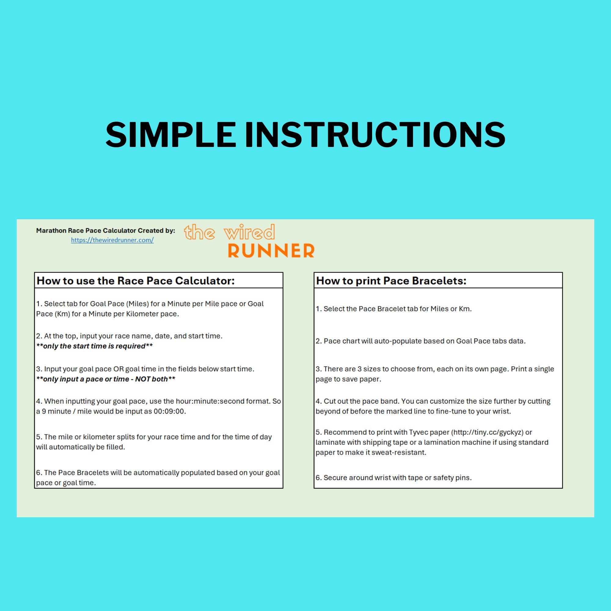 Printable Marathon Pace Bands With Custom Pace Finish Time Calculator ...