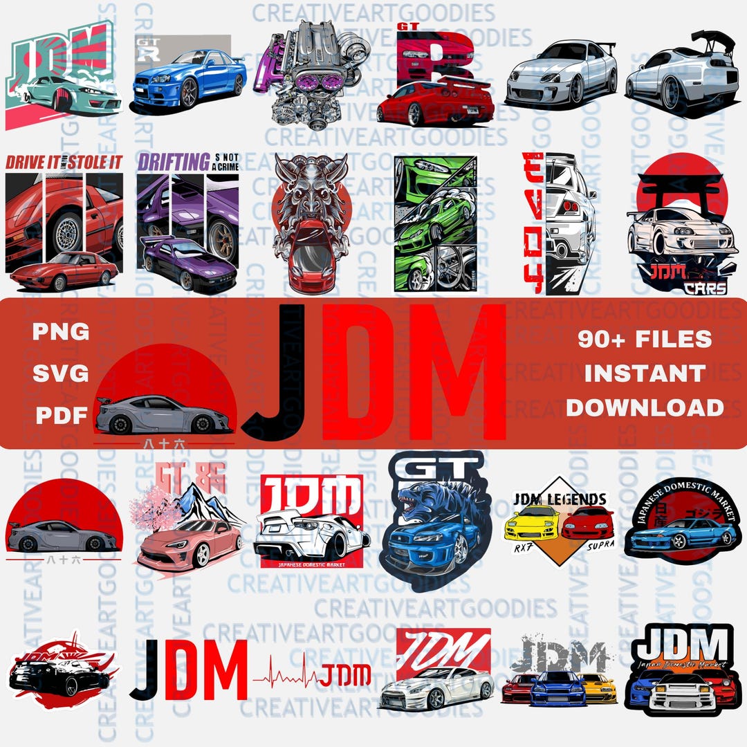 Paquete de 30 diseños de coches Jdm SVG PNG PDF, imágenes prediseñadas ...