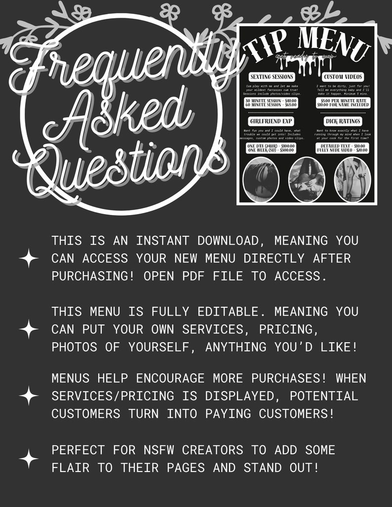 Onlyfans Tip Menu, Instant Download, Black and White, Editable Tip Menu ...