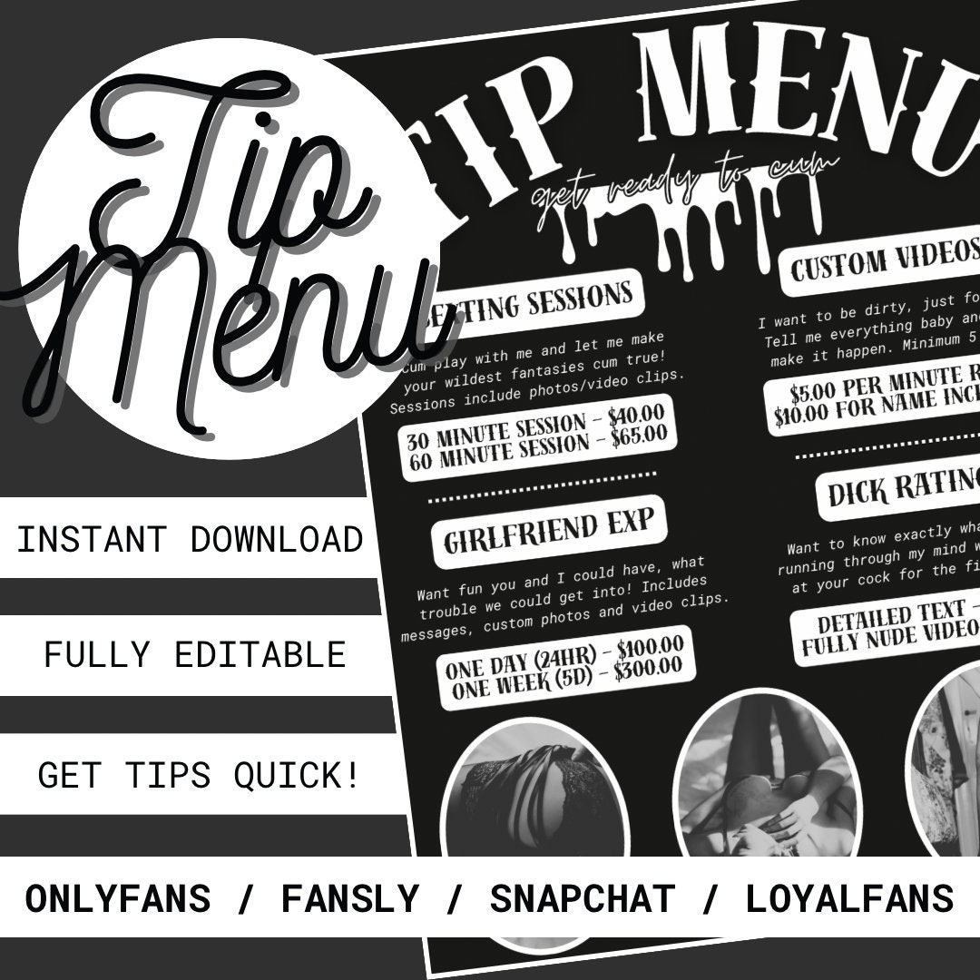 Onlyfans Tip Menu, Instant Download, Black and White, Editable Tip Menu ...
