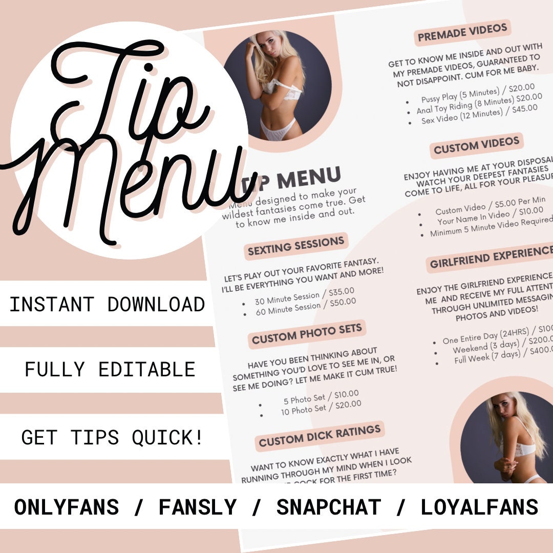 Onlyfans Tip Menu, Instant Download, OF Tipping Menu, Customizable ...