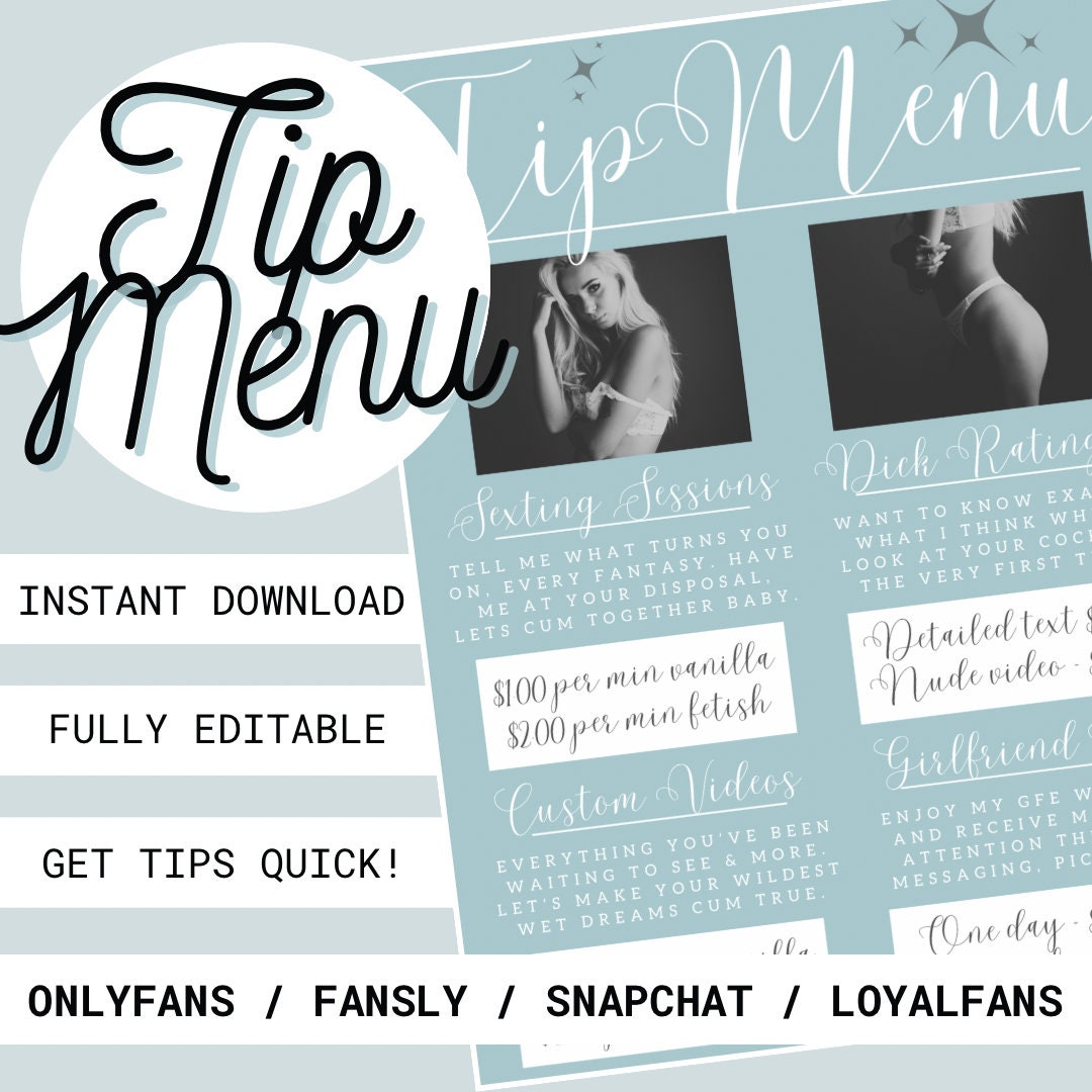 Onlyfans Tip Menu, Instant Download, Blue and Grey, Editable Tip Menu ...