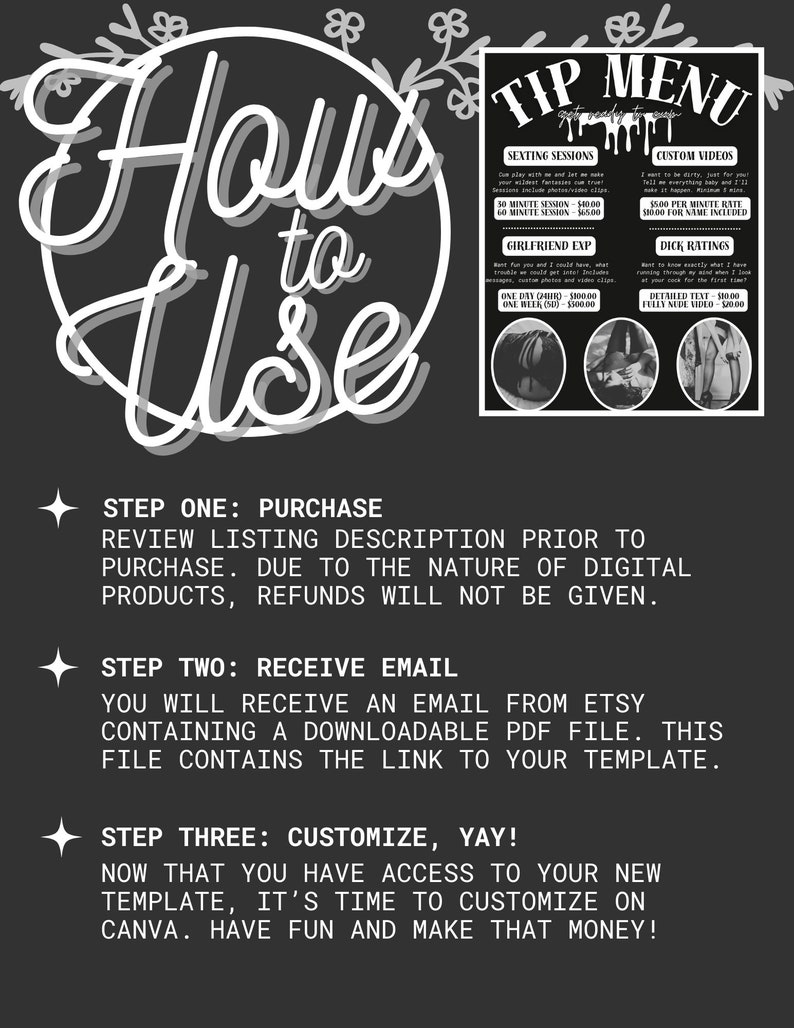 Onlyfans Tip Menu, Instant Download, Black and White, Editable Tip Menu ...