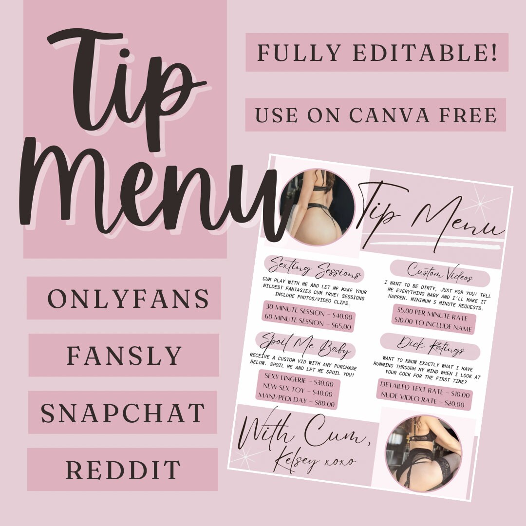 Onlyfans Tip Menu, Pink Tip Menu, Customizable Canva Template, Fansly ...