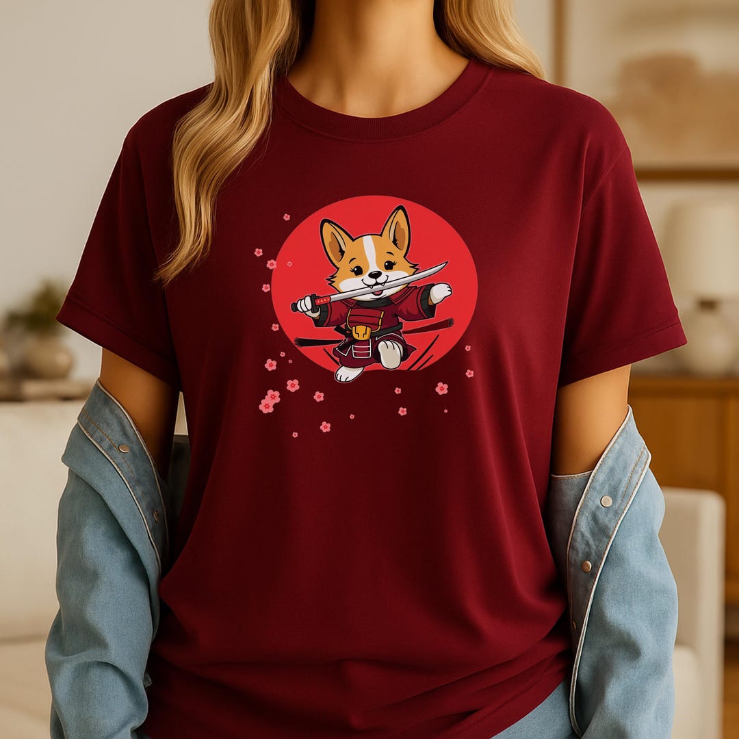 Samurai Corgi Leaping With Sword Cherry Blossom Japanese Anime Dog ...