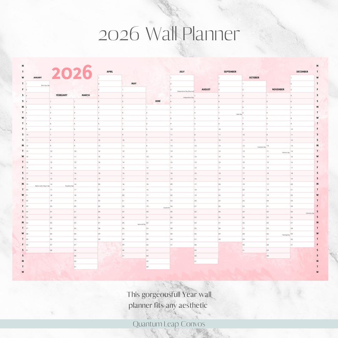 2026 Blush Wall Calendar | Year at a Glance Printable A2 Planner ...