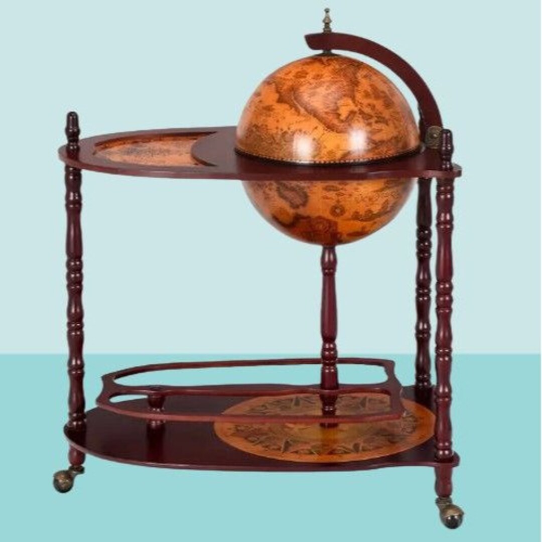 Vintage Style Globe Bar Cart With Hidden Wine & Glass Storage ...