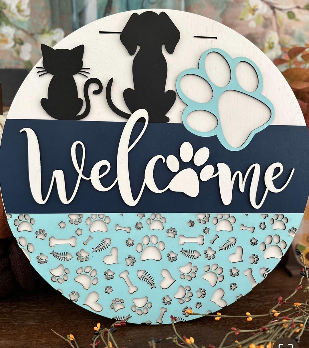 Welcome With Dog and Cat 18 Door Hanger - Etsy