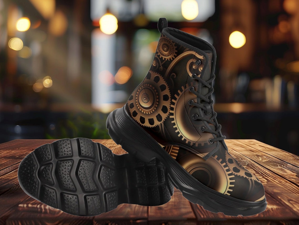Steampunk Copper Gears Chunky Boots- Steam Punk Combat Boots - Etsy
