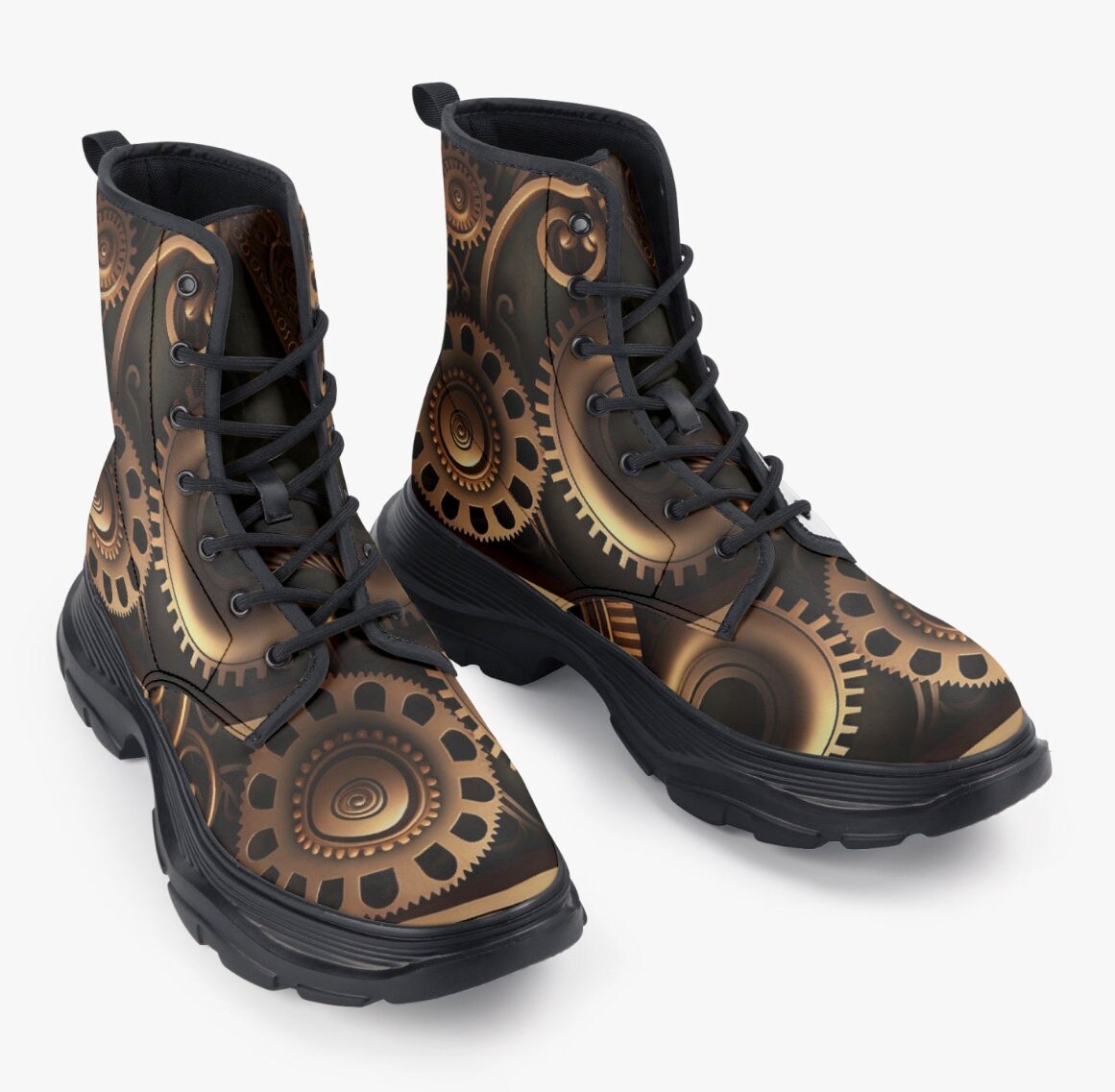 Steampunk Copper Gears Chunky Boots- Steam Punk Combat Boots - Etsy
