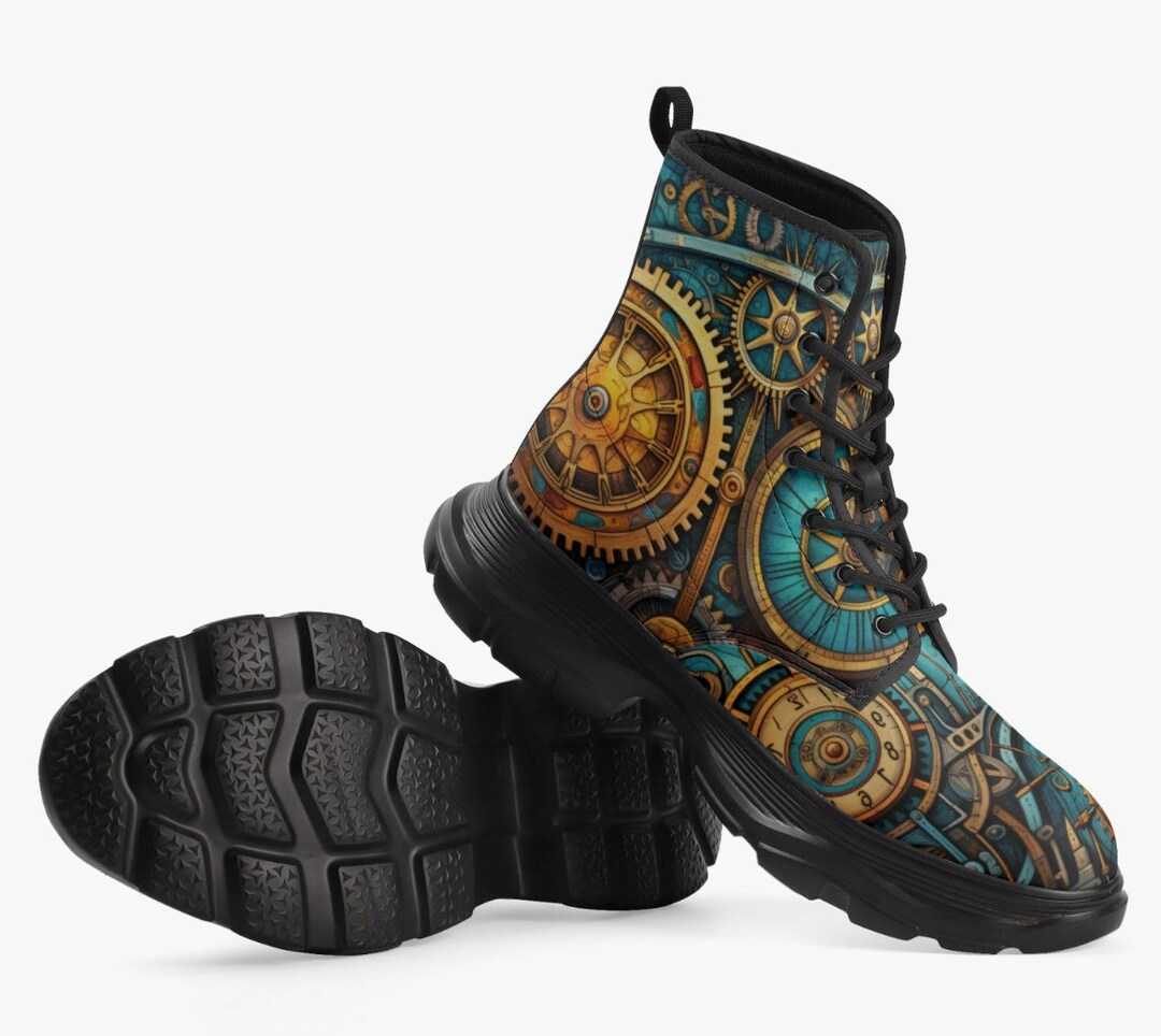 Steampunk Gears Chunky Boots- Steam Punk Combat Boots - Etsy