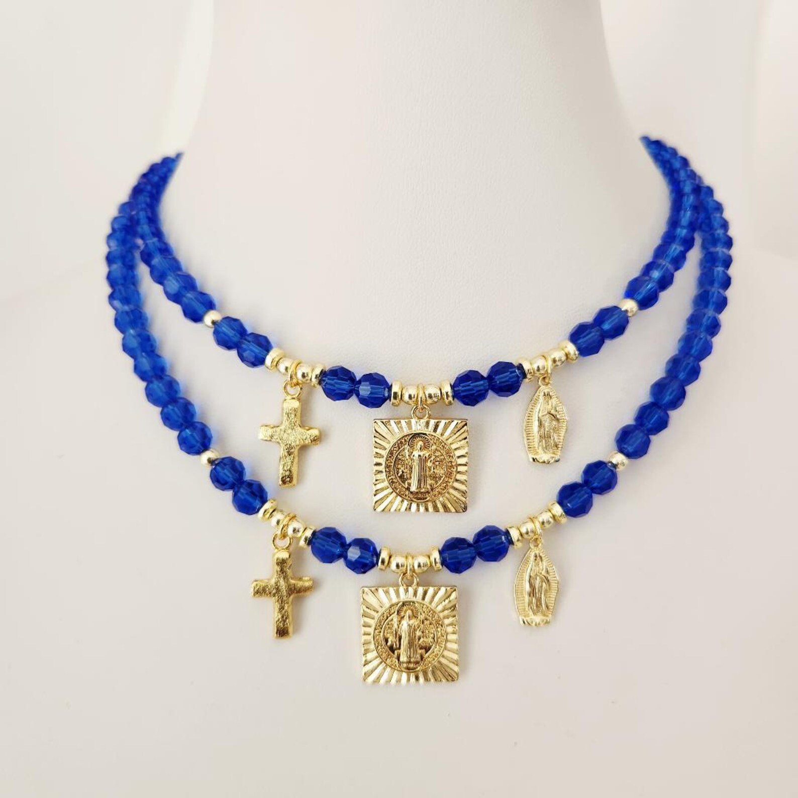 Scapular Necklace, Escapulario, Saint Benedict and Virgin Medal, Blue ...