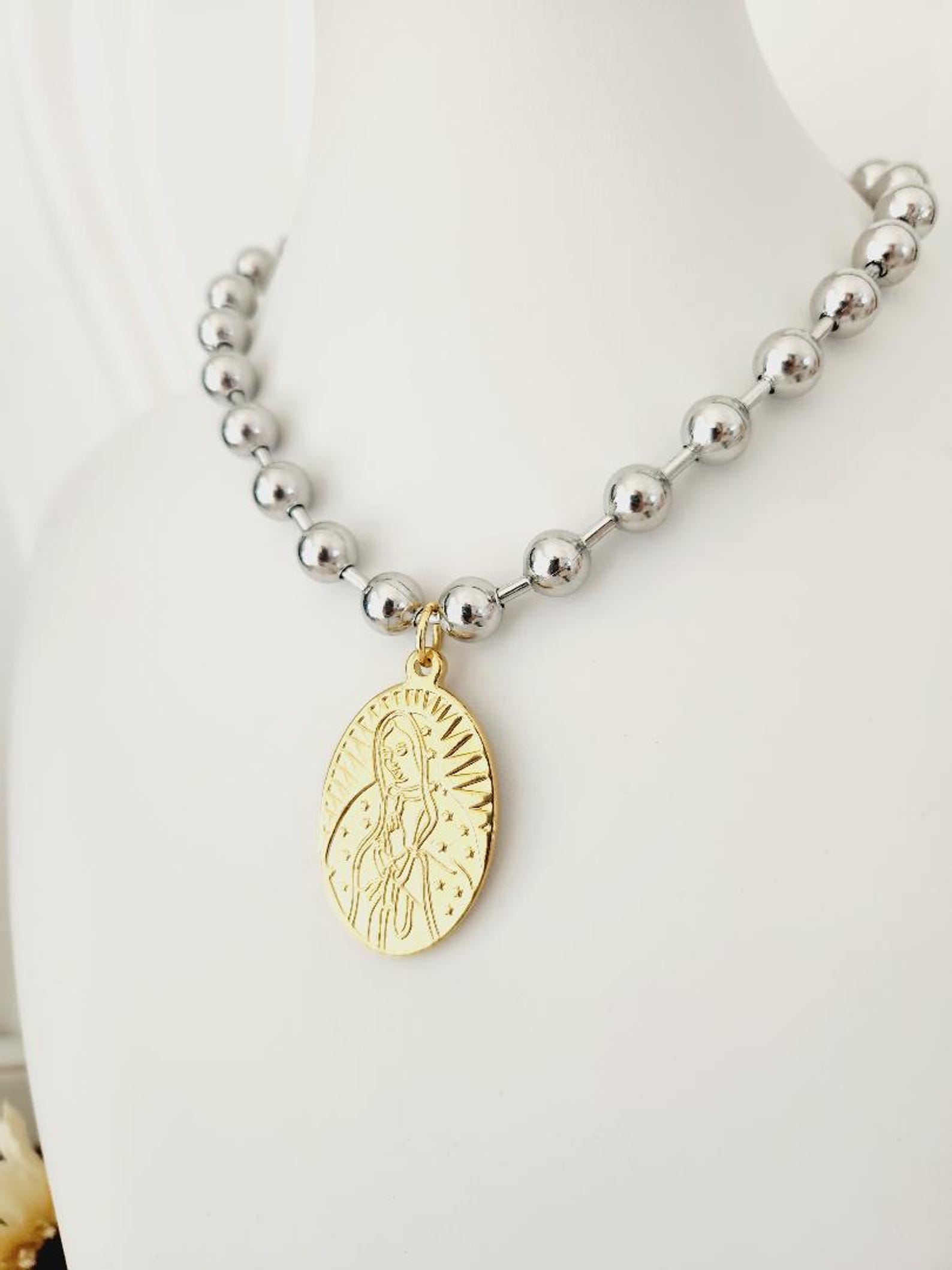 Virgin Mary Necklace, Ball Chain , Uno De 50, Jewelry Gift - Etsy