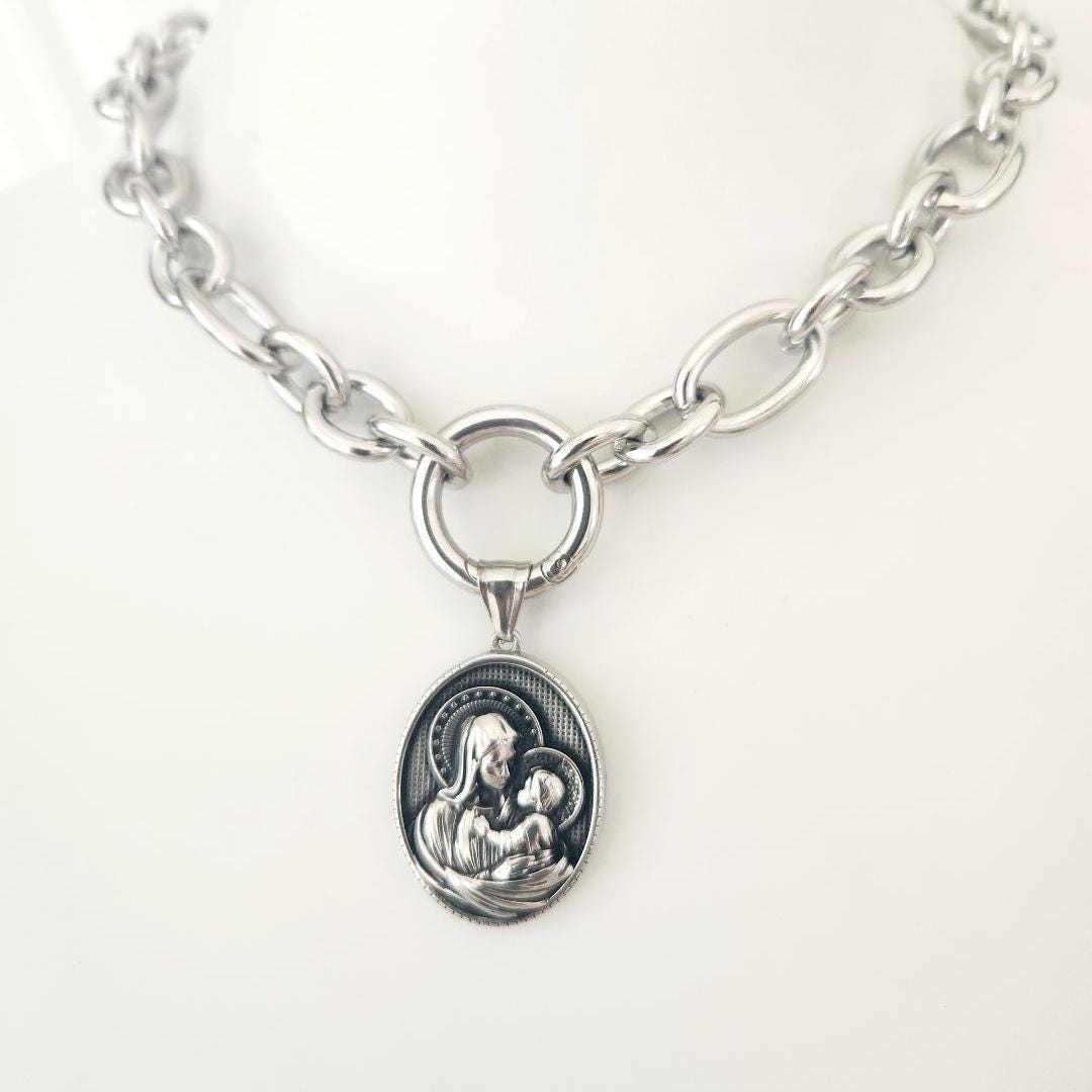 Virgin Mary Necklace Stainless Steel, Blessed Mother Necklace, Madonna ...