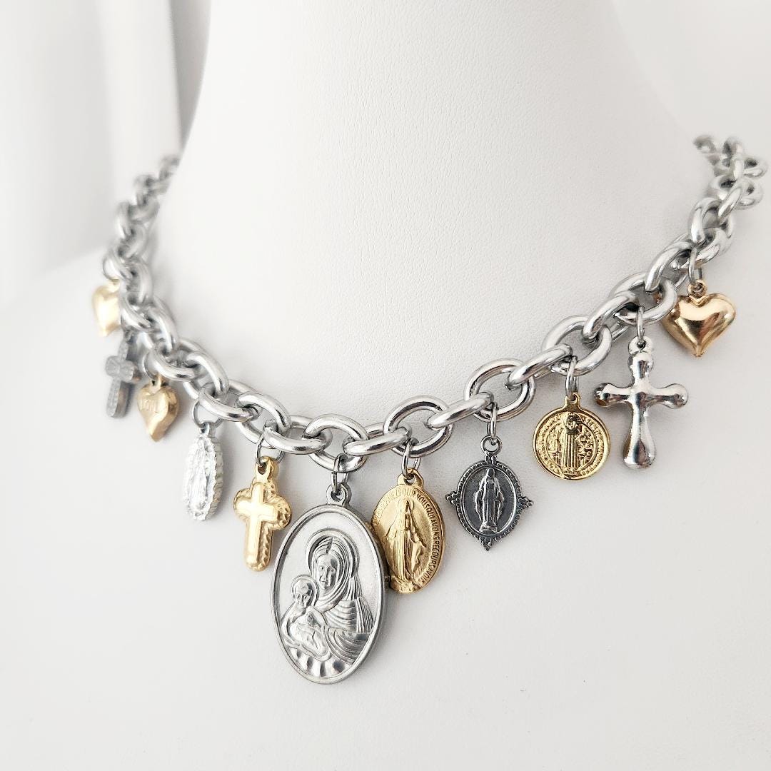 Virgin Necklace, Catholic Charms Necklace, Mixed Metals, Stainless ...