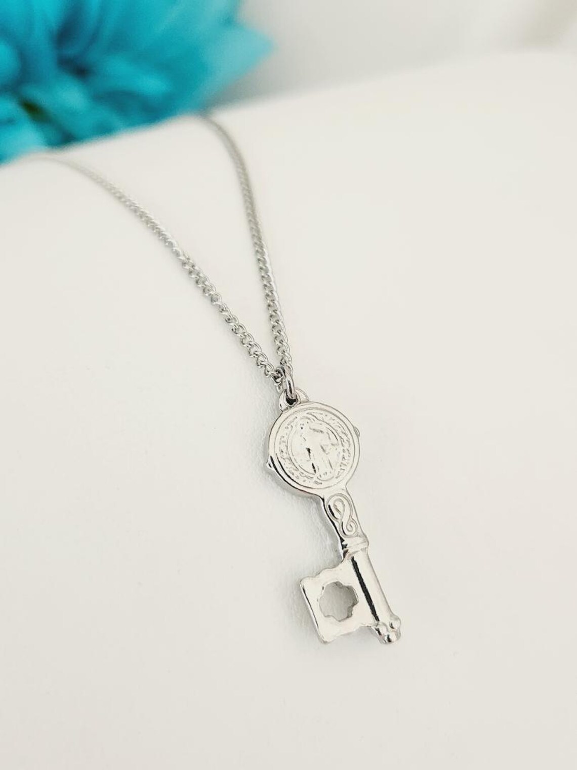 Tiny Saint Benedict Necklace Small Key St. Benedict Medal Catholic Jewelry for Kids Child ...