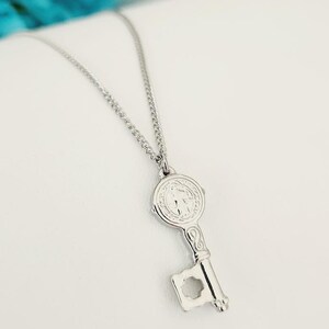 Tiny Saint Benedict Necklace Small Key St. Benedict Medal Catholic Jewelry for Kids Child ...