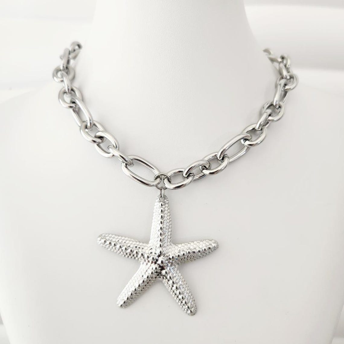 Chunky Starfish Pendant Necklace: Stainless Steel, Beach Jewelry - Etsy