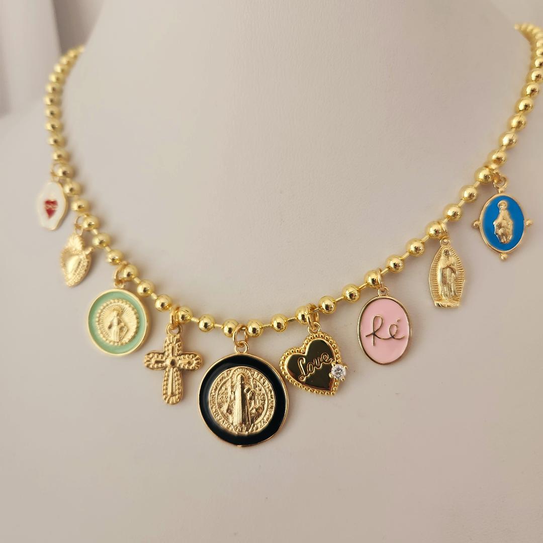 Catholic Medal Necklace, Catholic Multi Charm Medal, St Benedict Cross ...