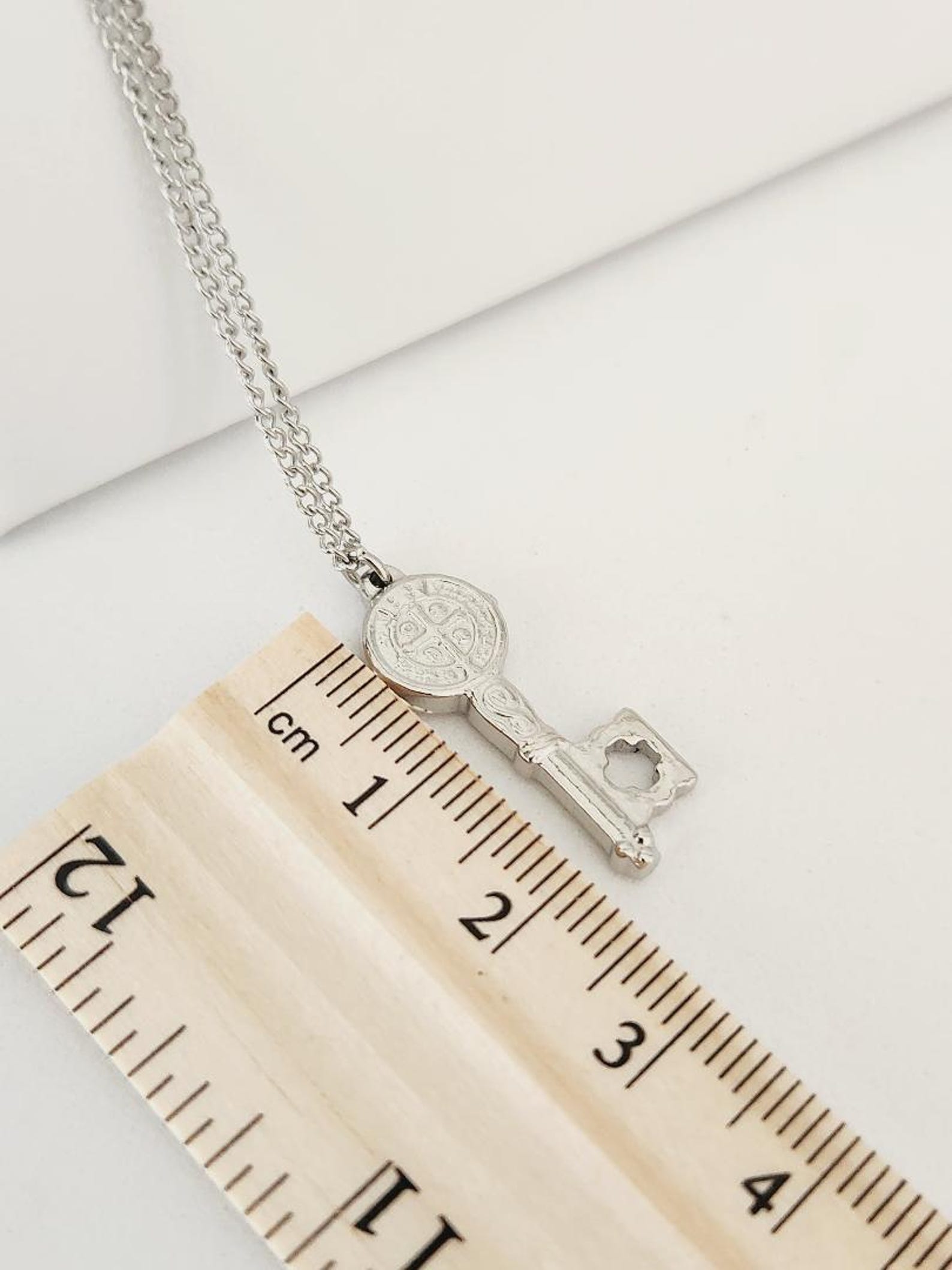 Tiny Saint Benedict Necklace Small Key St. Benedict Medal Catholic ...