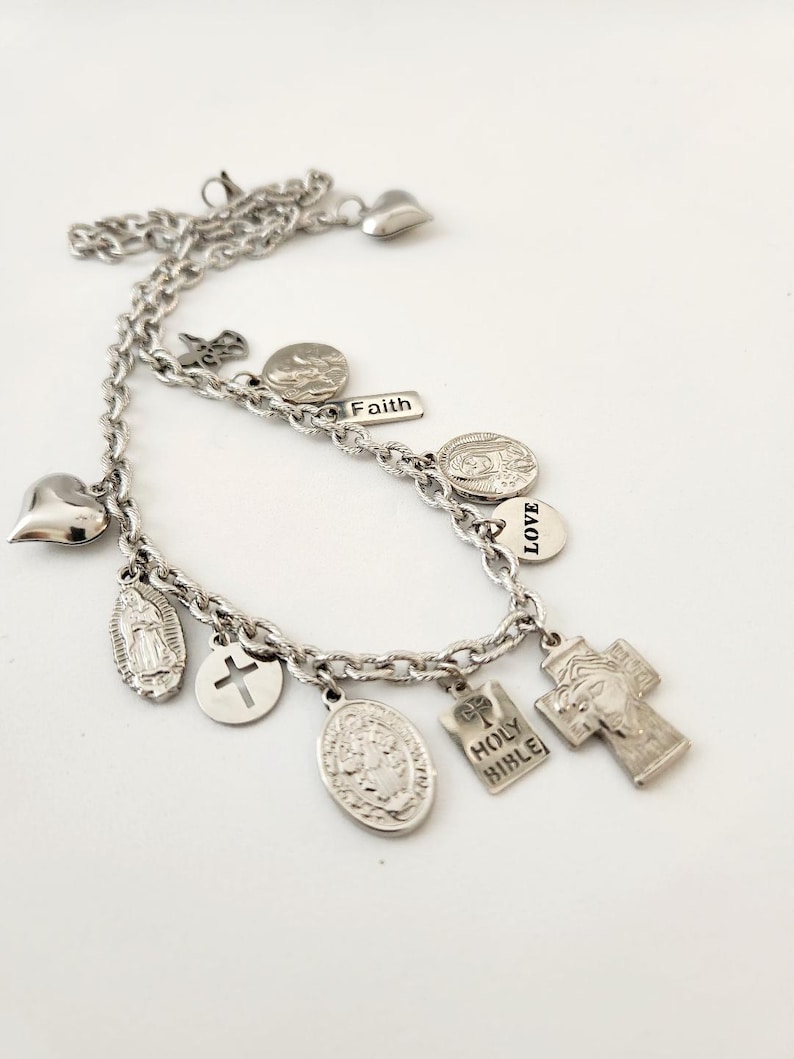 Vintage Catholic Saints Medals Necklace - Stainless Steel Religious ...