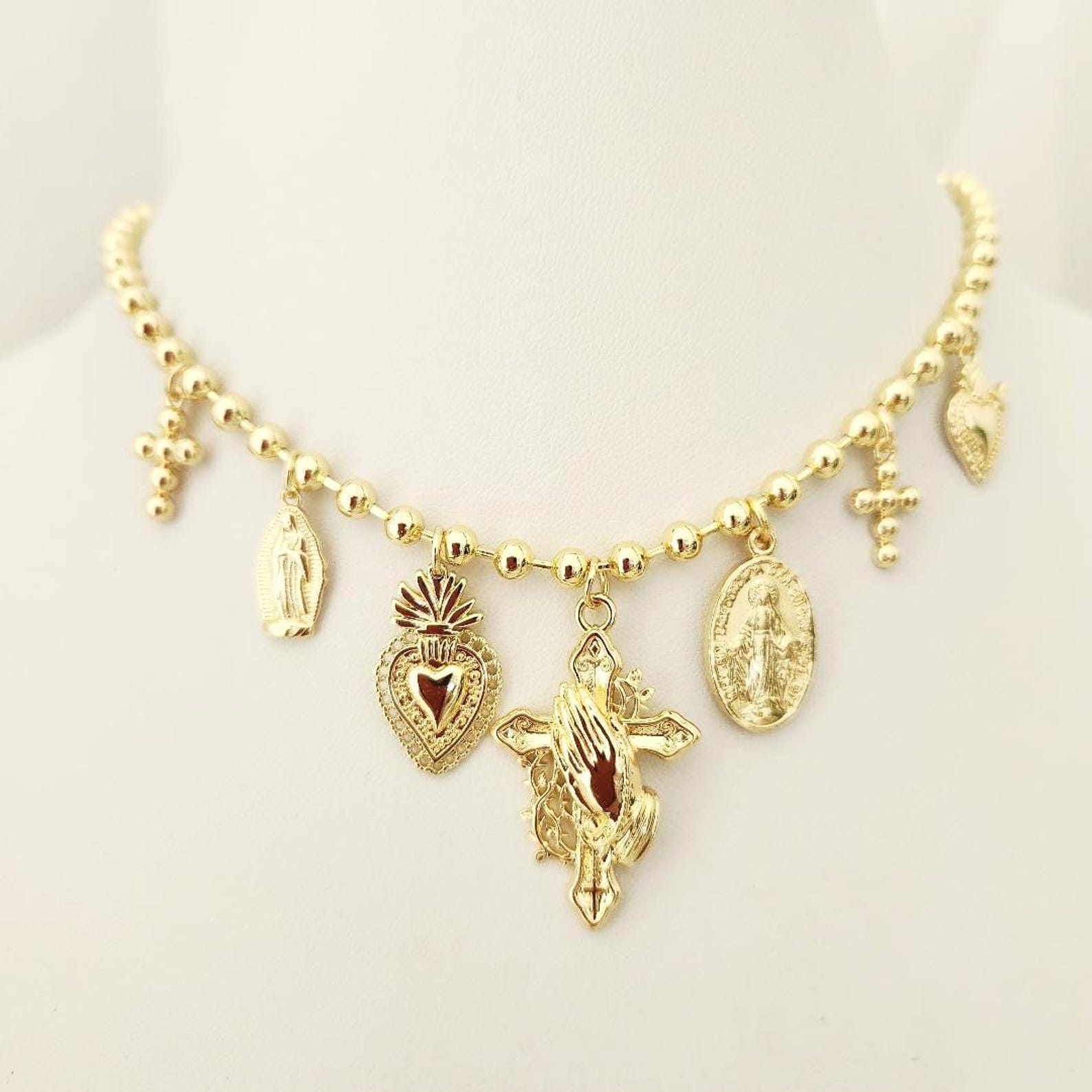 Catholic Medal Necklace: 18k Gold-plated , Cross Prayer Pendant, Virgin ...