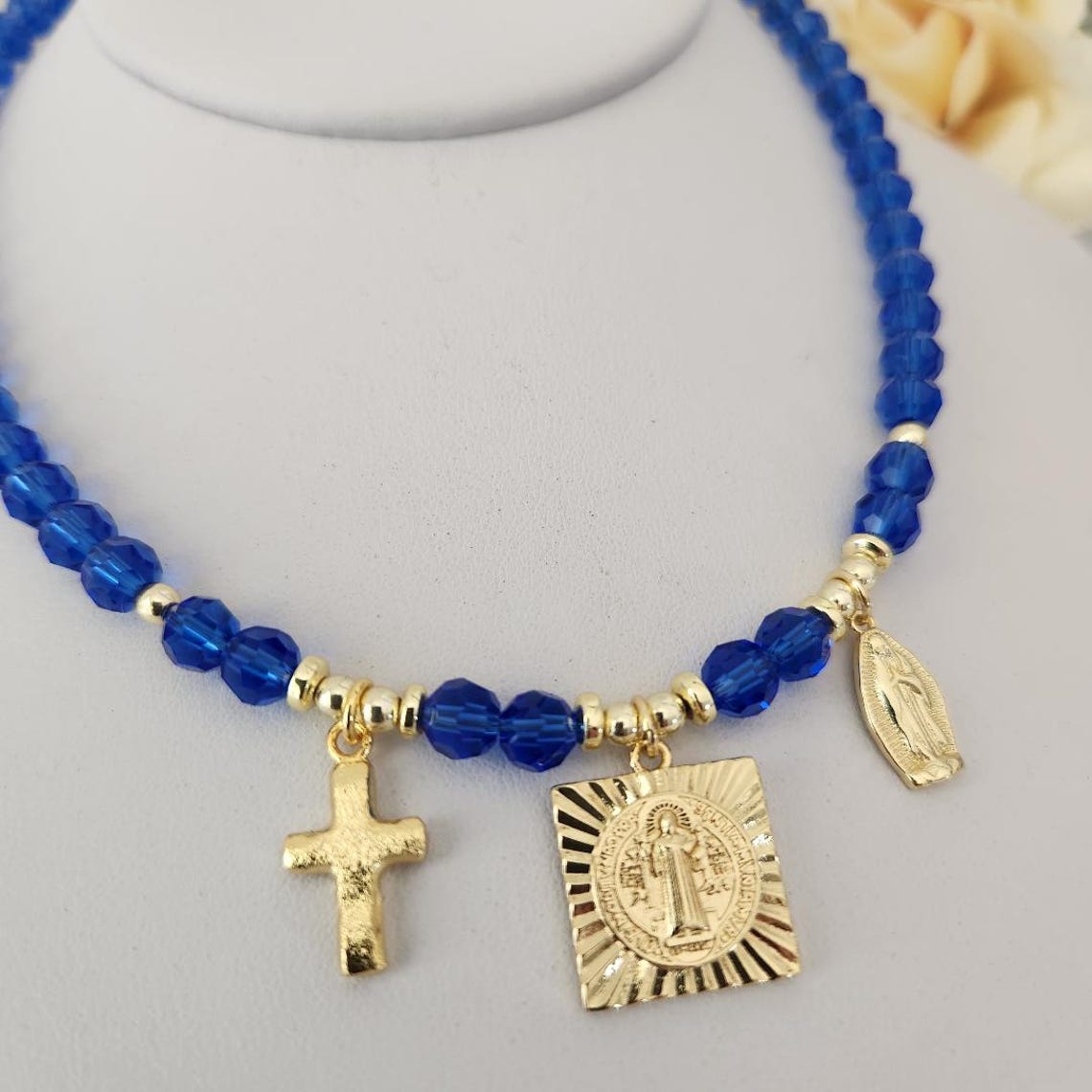 Scapular Necklace, Escapulario, Saint Benedict and Virgin Medal, Blue ...