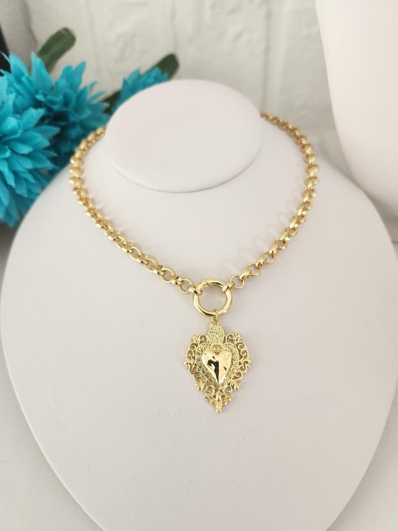 Sacred Heart Necklace: 18k Gold Plated Ex Voto, Catholic Jewelry - Etsy