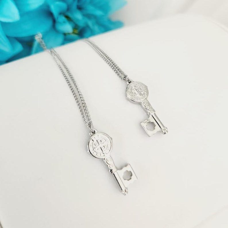 Tiny Saint Benedict Necklace Small Key St. Benedict Medal Catholic Jewelry for Kids Child ...