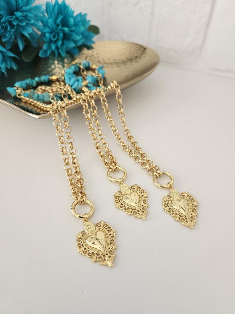 Sacred Heart Necklace: 18k Gold Plated Ex Voto, Catholic Jewelry - Etsy