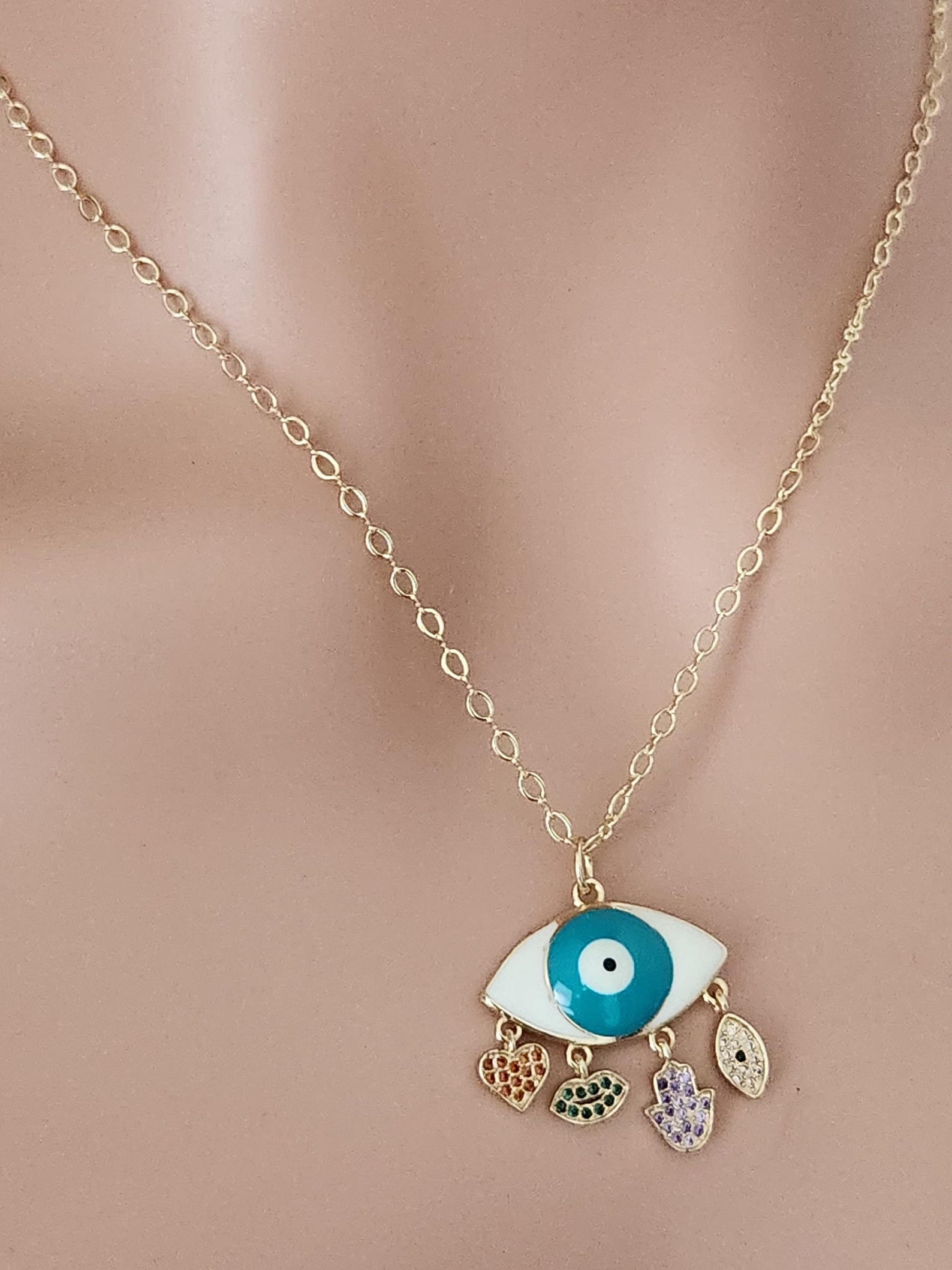 Gold Evil Eye Chain , Daily Chain ,lucky Eye Necklace ,minimalist ...