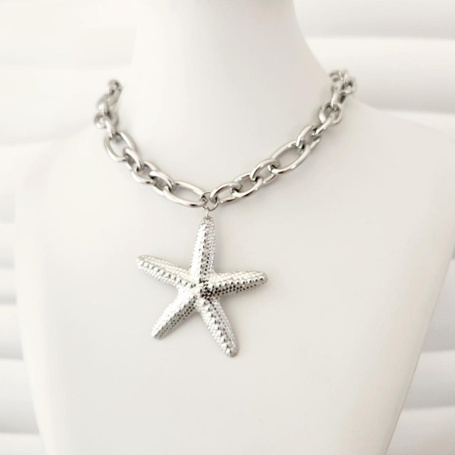 Chunky Starfish Pendant Necklace: Stainless Steel, Beach Jewelry - Etsy